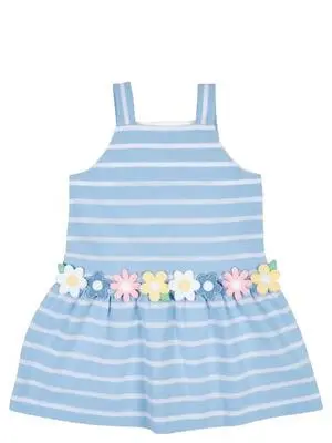 FLORENCE EISEMAN Stripe Knit Dress With Flowers - Light Blue/white
