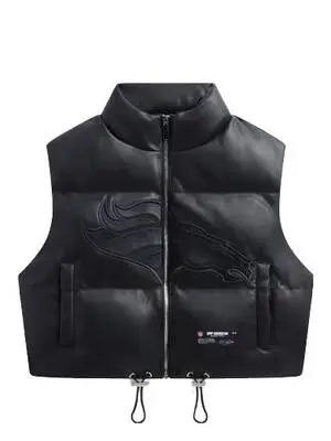 OFF SEASON Denver Broncos Faux Leather Cropped Puffer Vest - Black
