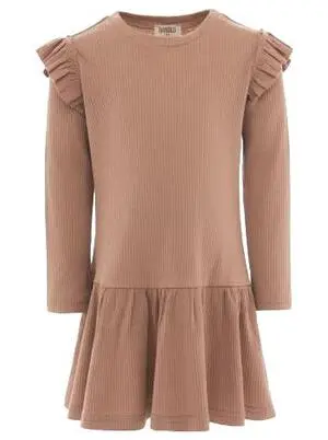 BANBLU Modal Ruffle Long-Sleeve Dress Fawn