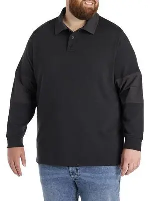 SOCIETY OF ONE BY DXL Big & Tall Mixed Media Rugby Sweatshirt - Black