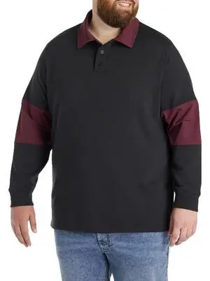 SOCIETY OF ONE BY DXL Big & Tall Mixed Media Rugby Sweatshirt - Burgundy