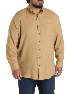 HARBOR BAY BY DXL Big & Tall Solid Flannel Sport Shirt - Tigers Eye Hthr