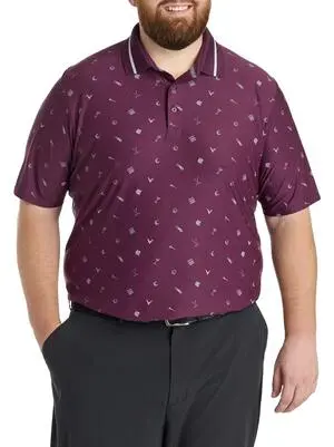 CALLAWAY Big & Tall Memento Print Polo Shirt - Dk Grape Wine Heath
