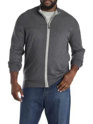 NAUTICA Big & Tall Mockneck Zip-front Sweater - Charcoal Heather