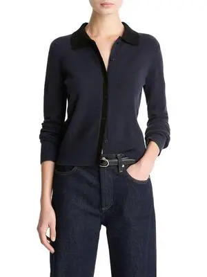 Vince Wool And Cashmere Blend Cardigan - Night Marine/black