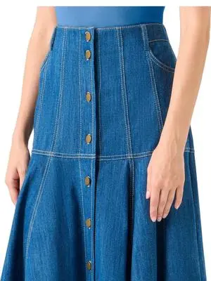 Akris Paneled Denim Midi Skirt - Medium Blue