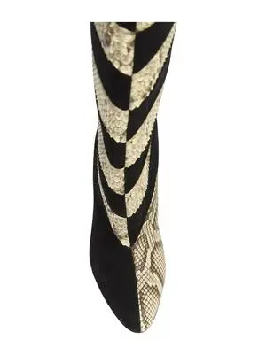 Valentino Garavani 100mm Snake-printed Leather And Suede Knee-high Boots - Nero/crema