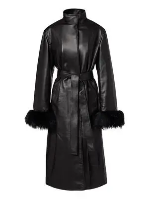 Alaïa Shearling-trimmed Leather Coat - Black