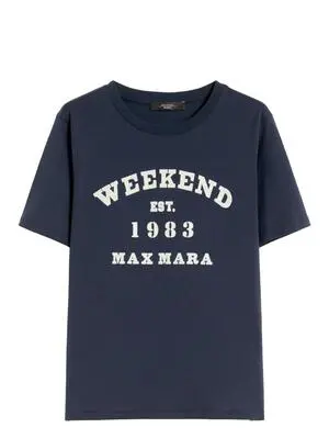 Max Mara Cotton Jersey T-shirt With Graphic - Navy