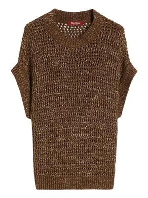 Max Mara Sequin-adorned Mesh-knit Cotton Sweater - Hazelnut Brown
