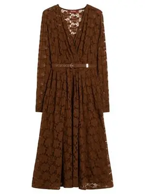 Max Mara Lace Tulle Midi Dress - Chocolate