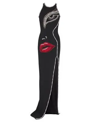 Balmain Embellished Face Maxi Dress - Black