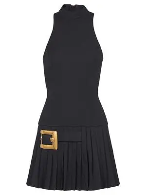 Balmain Virgin Wool Mini Dress With Belt Detail - Black