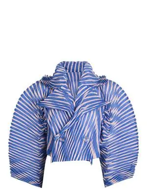 Issey Miyake Striped Pleated Woven Jacket - Blue