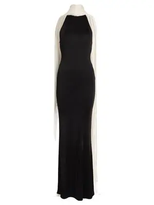 THE NEW ARRIVALS ILKYAZ OZEL Leia Scarf-effect Maxi Dress - Black And White