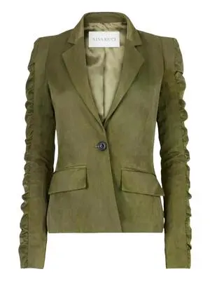 Nina Ricci Crinkled Ruffled-sleeves Blazer - Green