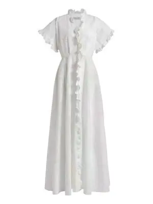Alberta Ferretti Eyelet Maxi Dress With Ruffle Trim - White