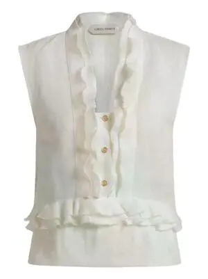 Alberta Ferretti Ruffled Buttoned Blouse - White