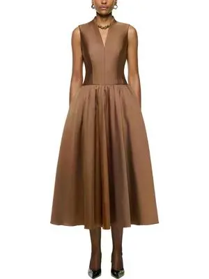 Roland Mouret Taffeta-texture Midi Dress - Brown