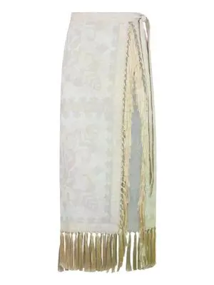 Valentino Garavani Patterned Fringed Midi Skirt - Neutrals