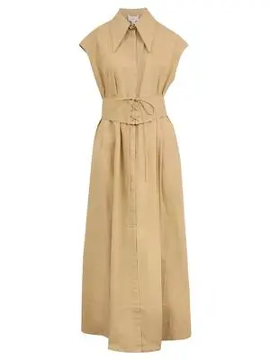 Clea Callista Belted Midi Dress - Neutrals