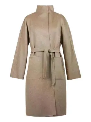 Max Mara Stand-neck Double-breasted Coat With Patch Pockets - Neutrals