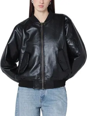 ANINE BING Regenerated-leather Bomber Jacket - Black