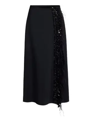 Elie Saab Feather-trimmed Midi Skirt - Black