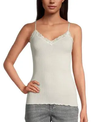 OSCALITO Ribbed Wool & Silk Camisole With Lace Trim - Champagne
