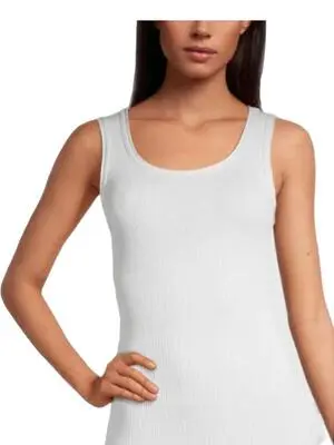 OSCALITO Ribbed Wool & Silk Scoop Neck Tank Top - Champagne
