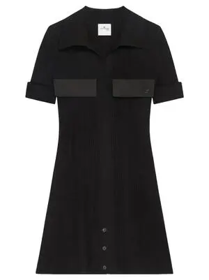 COURREGES Ribbed-knit Polo Mini Dress - Black