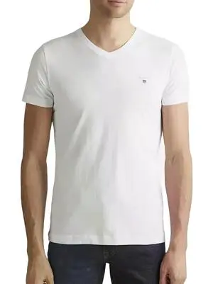 Gant V-neck Logo-detail T-shirt - White