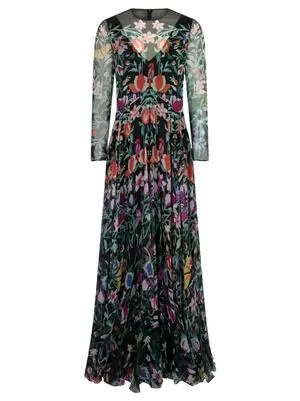Valentino Garavani Floral Long-sleeved Midi Dress - Black