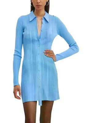 Moschino Ribbed Buttoned Mini Dress - Blue