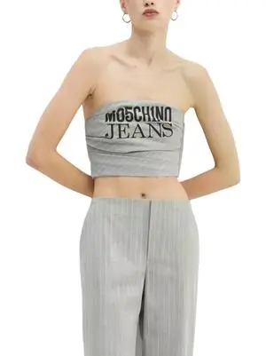 Moschino Pinstripe Logo Bandeau Top - Grey