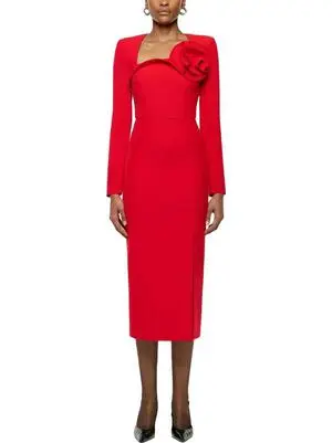 Roland Mouret Flower-appliqué Midi Dress - Red