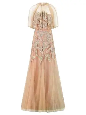 Lela Rose Floral Embroidered Tulle Gown - Neutrals