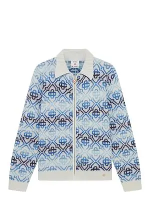 Casablanca Space Dye Monogram Long-sleeve Merino Cardigan - Blue