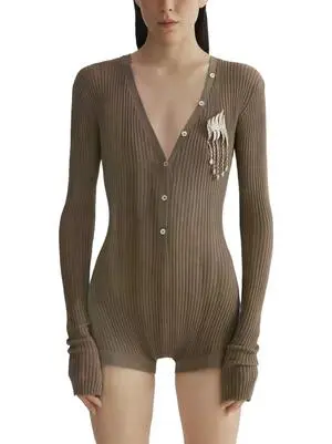 MUGLER Fitted Button Bodysuit - Brown