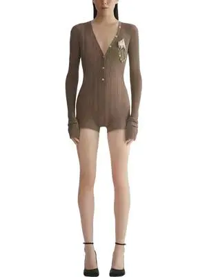 MUGLER Fitted Button Bodysuit - Brown