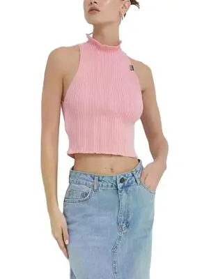 Moschino Ruffled Ribbed Top - Pink