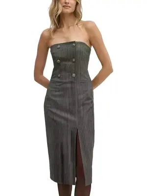 Sisley Strapless Pinstriped Midi Dress - Grey