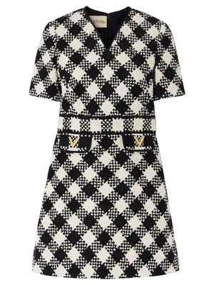 Valentino Garavani Checked Tweed Mini Dress Pink