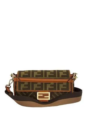 FWRD RENEW Fendi Vitello King Ff Embroidered Re-edition Baguette Shoulder Bag - Khaki