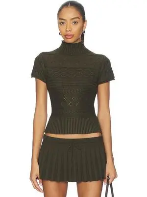 GUIZIO Cable Knit Turtleneck Top - Dark Olive