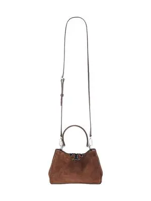 Tory Burch Eleanor Suede Mini Satchel - Dark Cocoa