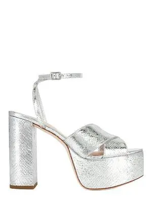 LOEFFLER RANDALL Loretta Metallic Platform Sandal - Silver Snake Embossed Leather