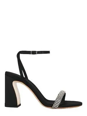 LOEFFLER RANDALL Malia Curved Sandal - Black Satin With Diamond Strap