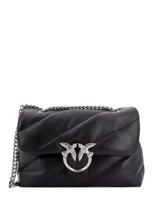 Pinko Medium Classic Love Matelassé Flap Leather Shoulder Bag - Black