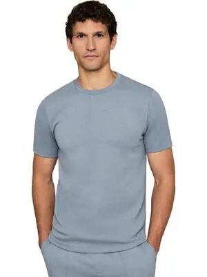 REISS Bradley Premium Interlock Crew-neck T-shirt - Airforce Blue